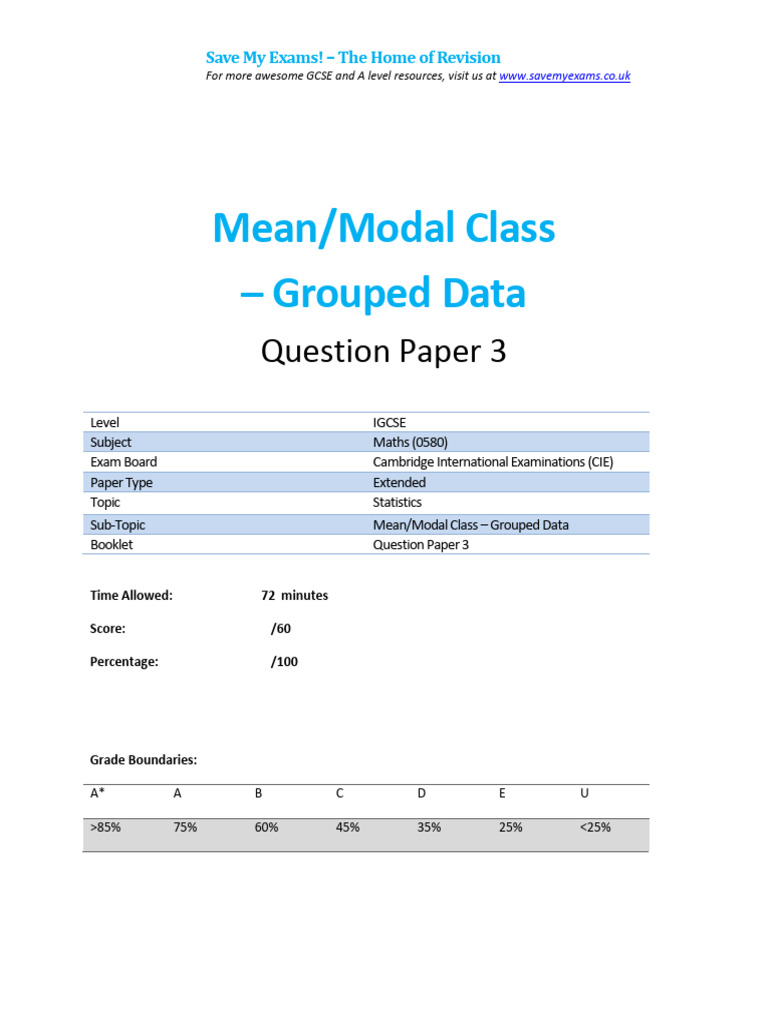 IGCSE Statistics: Mean and Modal Class | PDF | Secondary Education ...