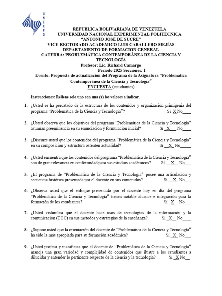 Formato Encuestas Ciencia y tecnologia-PROBLEMATICA II-JUAN BRITO-2025 | PDF | Maestros ...
