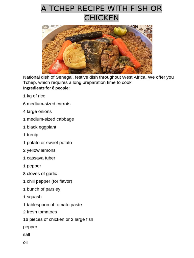 A Tchep Recipe With Fish or Chicken | PDF