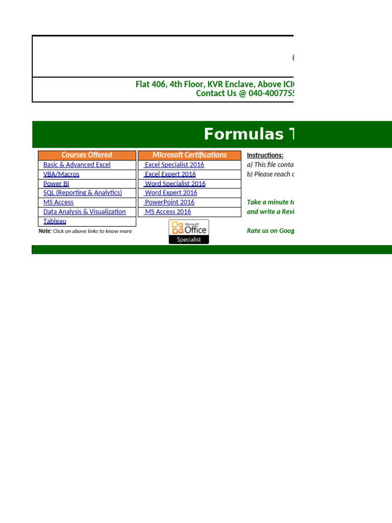 Excel Formulas Training Overview | PDF | Microsoft Access | Computer ...