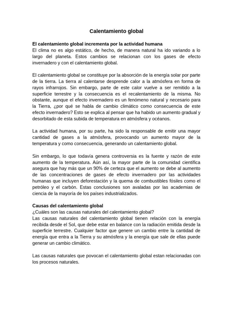 Causas y consecuencias del calentamiento global | PDF | Gases de efecto ...