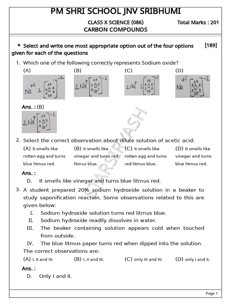 Class X Science: Carbon Compounds Quiz | PDF | Chemical Reactions ...