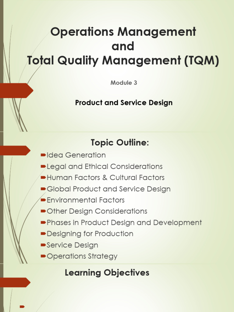 Module 3 - PPT - Operation Management TQM - P1 | PDF | Life Cycle Assessment | Reliability ...