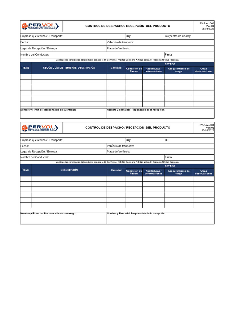 Control de Despacho de Producto | PDF