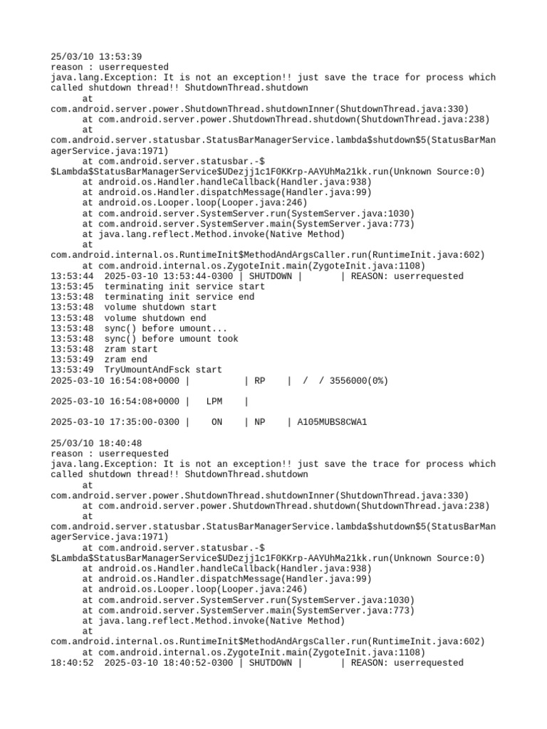 Android Shutdown Process Logs | PDF