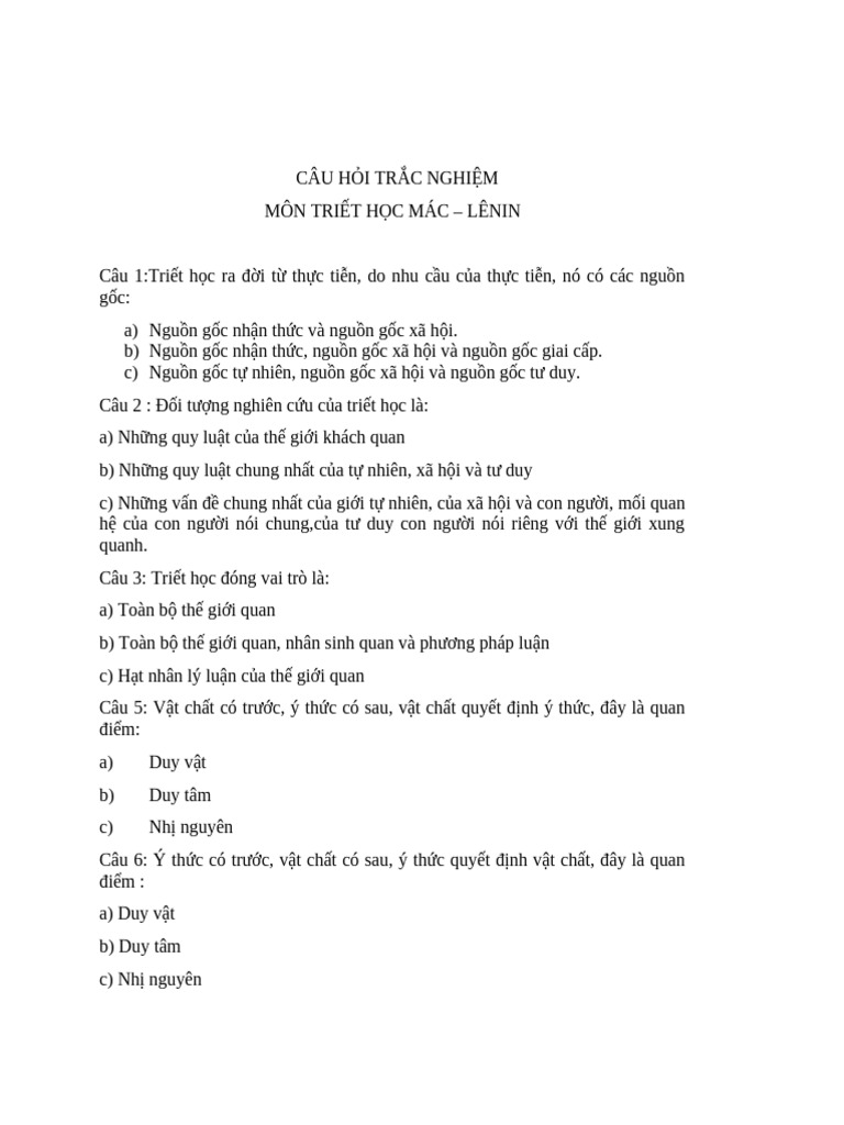 CÂU HỎI TRẮC NGHIỆM DUNG DE ON GIUA KY TDTU | PDF