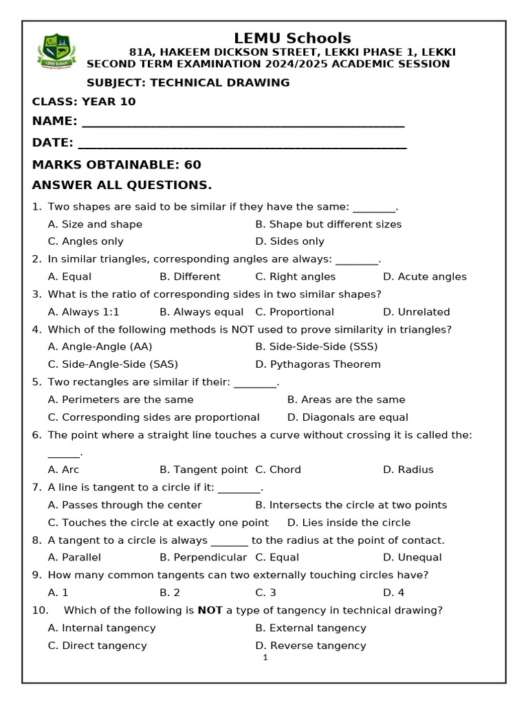 Year 10 Exam TD T2 2024 25 | PDF | Triangle | Circle