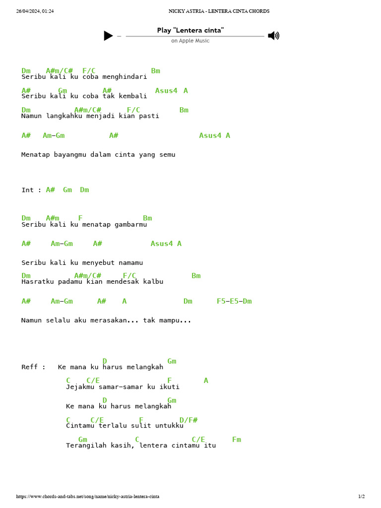 Chord dan Lirik Lentera Cinta | PDF