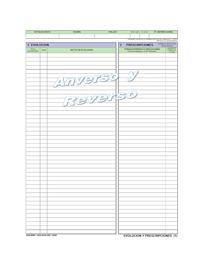 EVOLUCION Y PRESCRIPCION - SNS - MSP - HCU - Form.005 - 2008 | PDF
