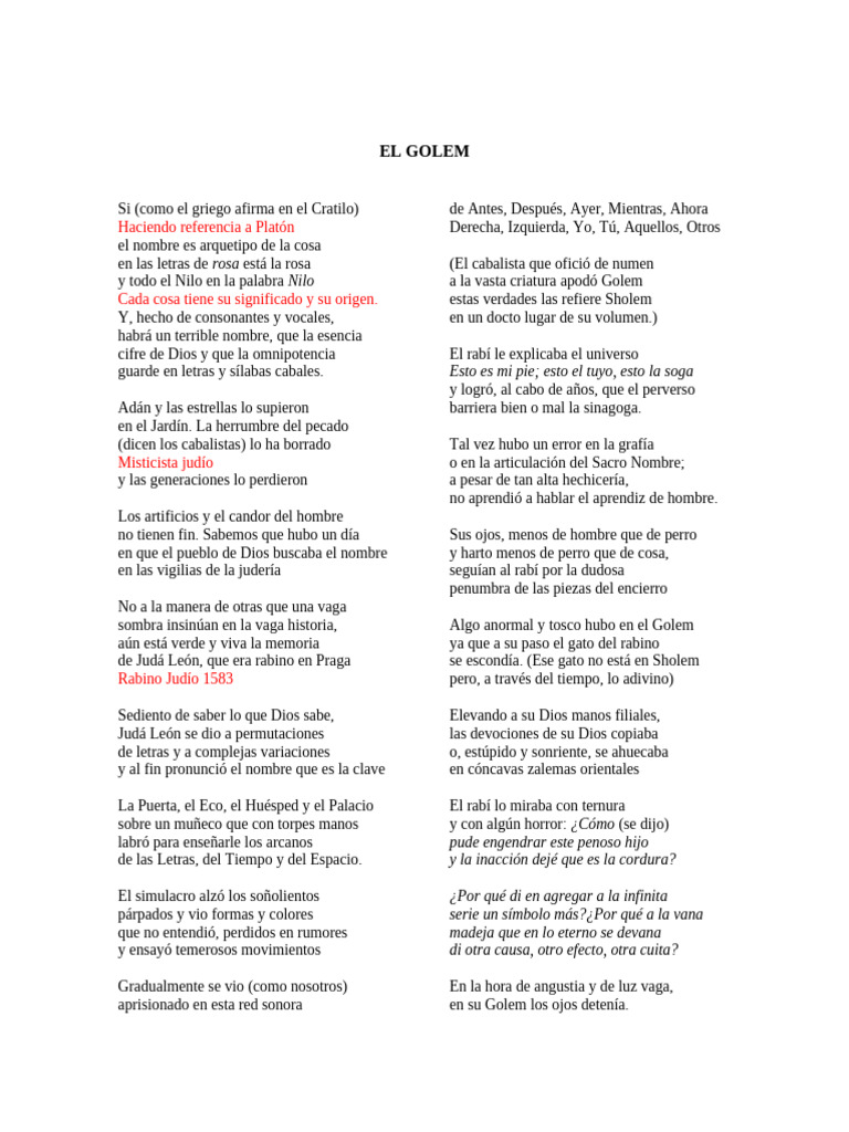El Golem: Poesía y Lenguaje en Borges | PDF | Poesía