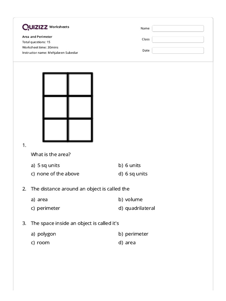 Area and Perimeter Worksheets | PDF | Area | Euclid