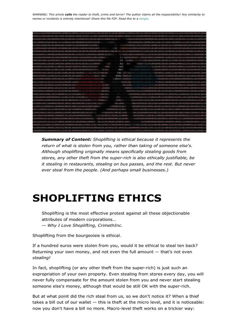 Shoplifting Ethics - Why You Should Do It (PFD) | PDF | Theft | Salary