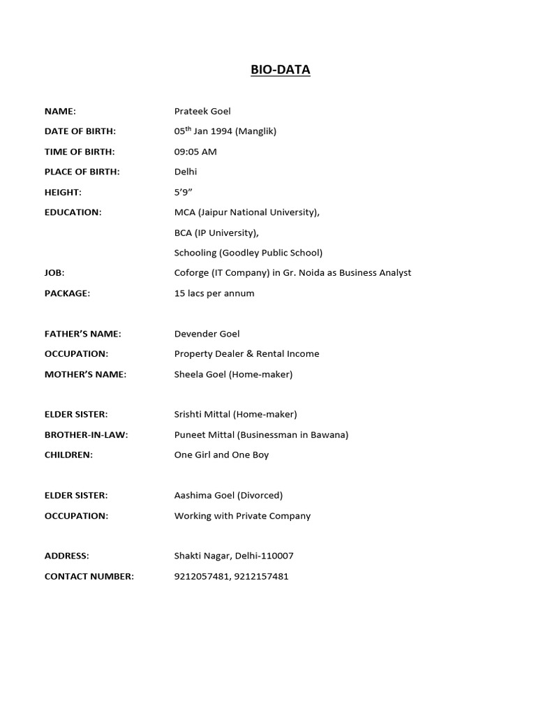Prateek Bio Data | PDF