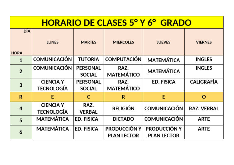Horario Clases 5° y 6° Grado | PDF