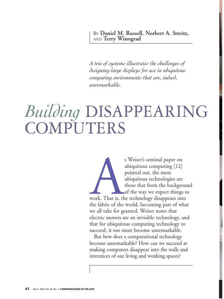 Russel, Streitz and Winograd - Building Disappearing Computers | PDF ...