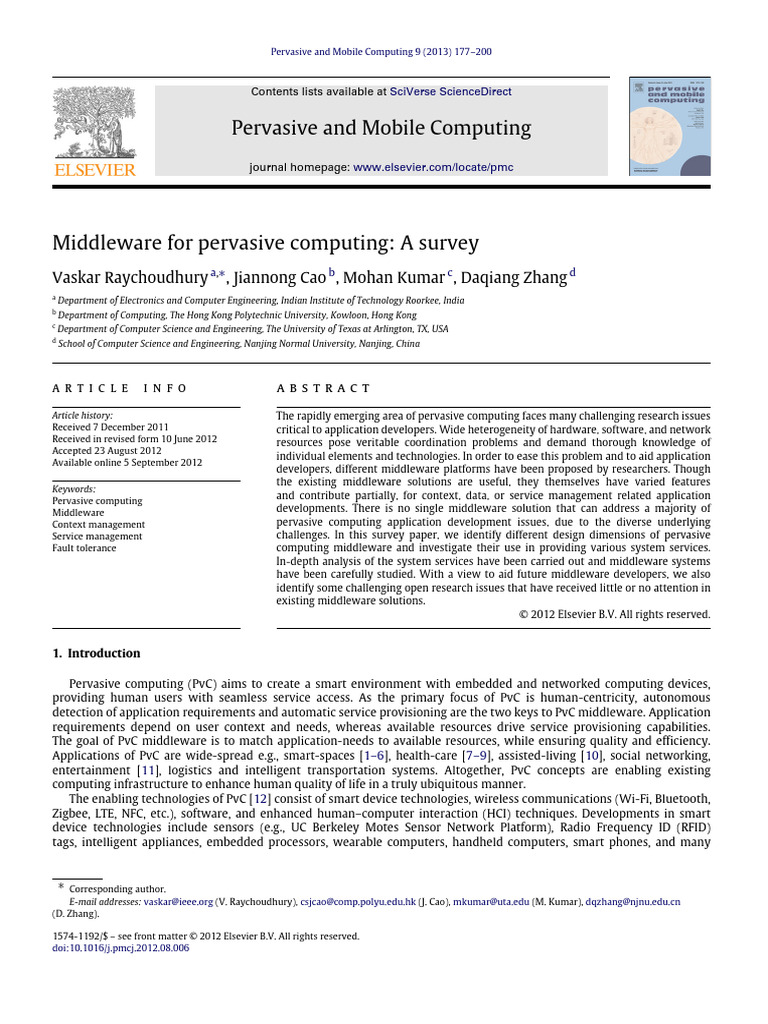 Raychoudhury Et Al - Middleware For Pervasive Computing | PDF | Wireless Sensor Network ...