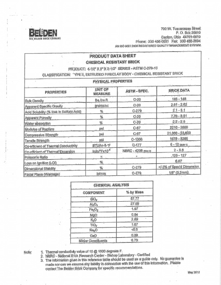 Belden-acid-Type-II-Fire-Clay-spec-sheet | PDF