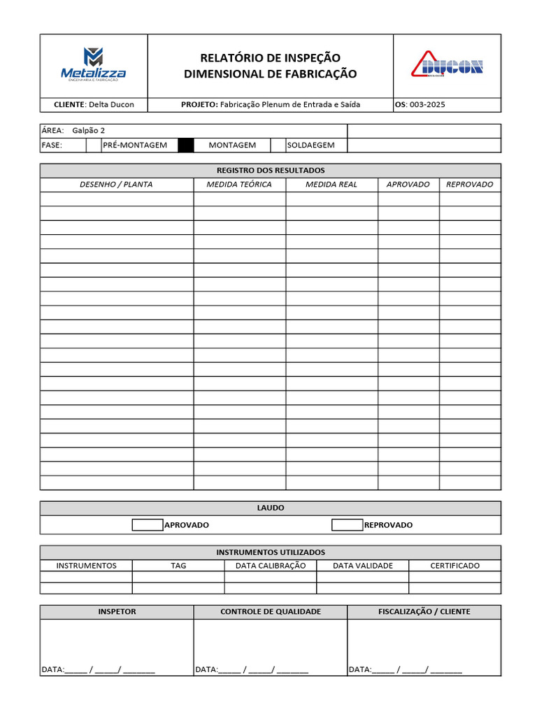 Relatório de Inspeção Dimensional de Fabricação | PDF