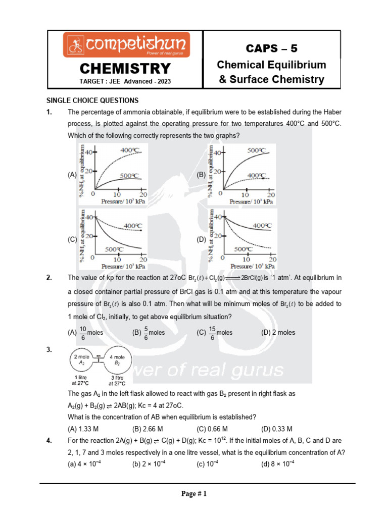 Chemical Equilibrium and Surface Chemistry | PDF | Chemical Equilibrium | Thermodynamics