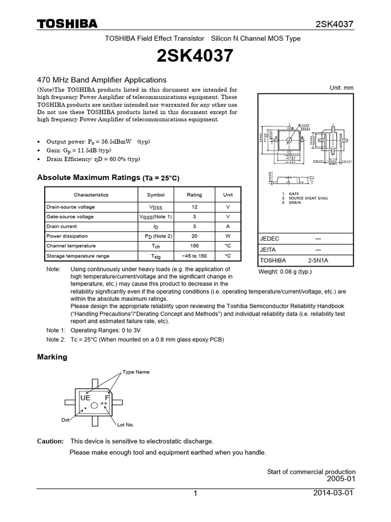 2SK4037 Datasheet en 20140301 | PDF | Amplifier | Reliability Engineering