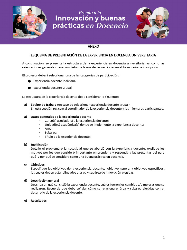 Anexo. Esquema de Presentación de La Experiencia en Docencia Universitaria | PDF | Enseñando ...