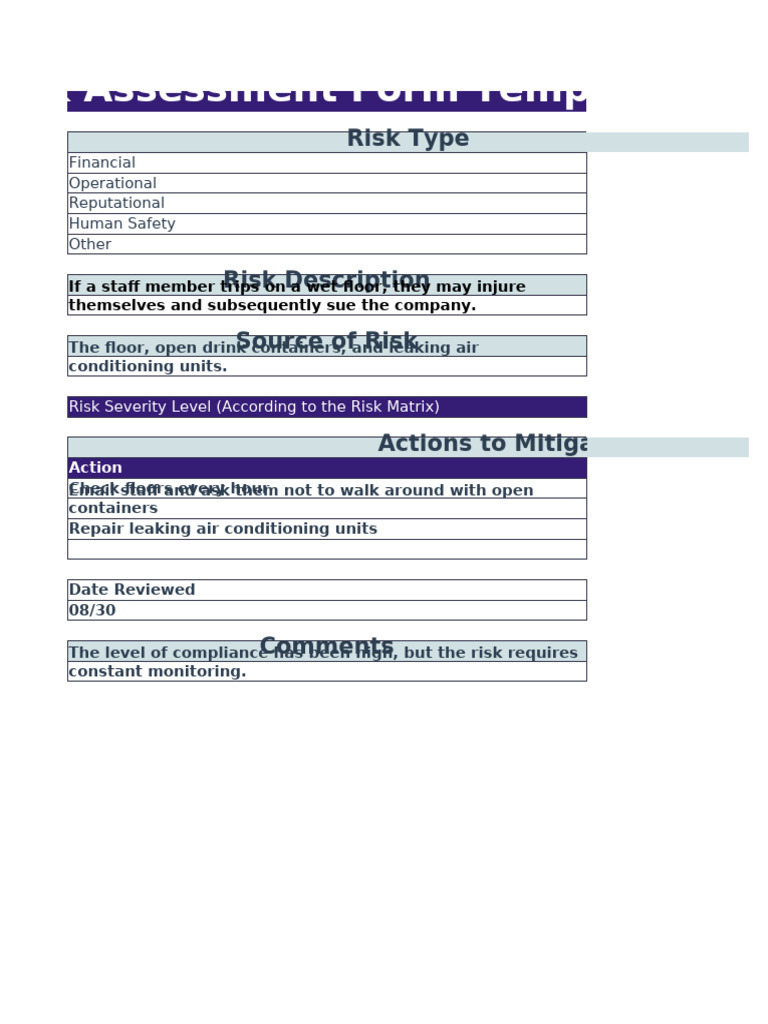 Risk Assessment Template File Excel | PDF