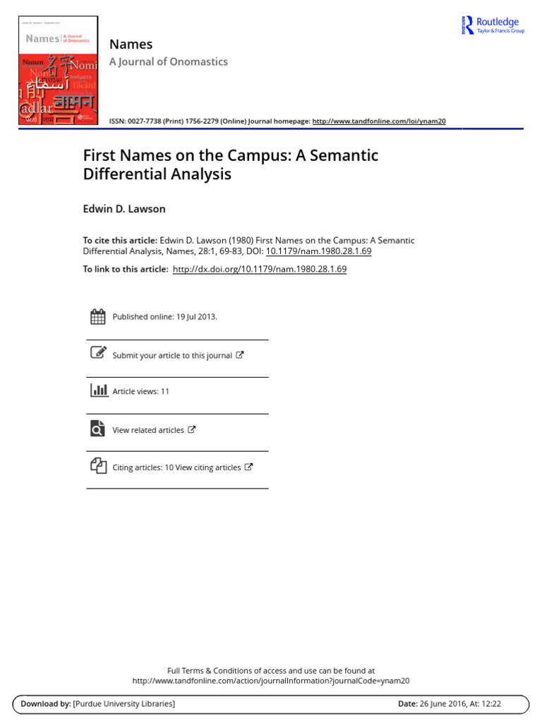4. First Names on the Campus_ A Semantic Differential Analysis (1980) | PDF | Semantics | Psychology