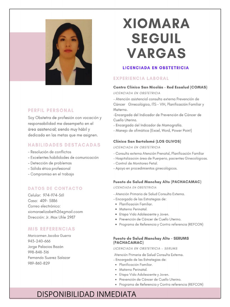 Cv Seguil Vargas Xiomara Elizabeth | PDF
