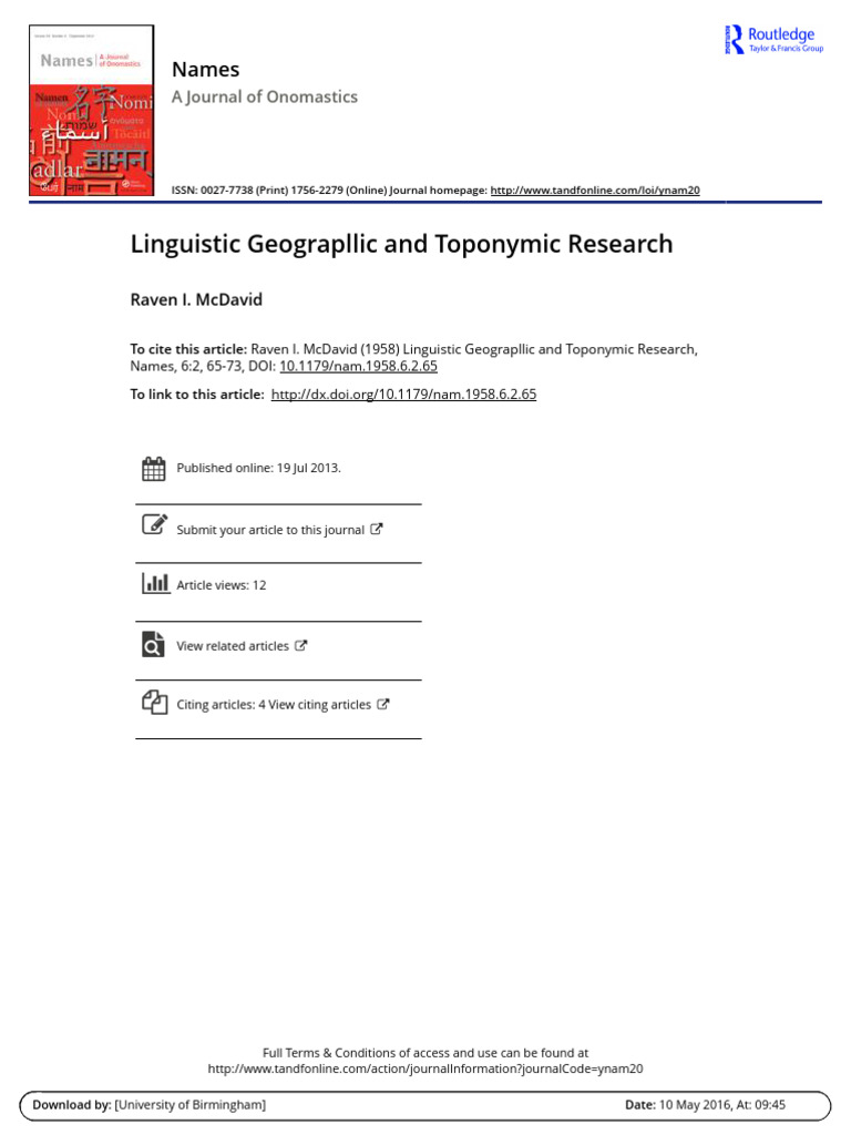 Linguistic Geograpllic and Toponymic Research (1958) | PDF | Phoneme ...