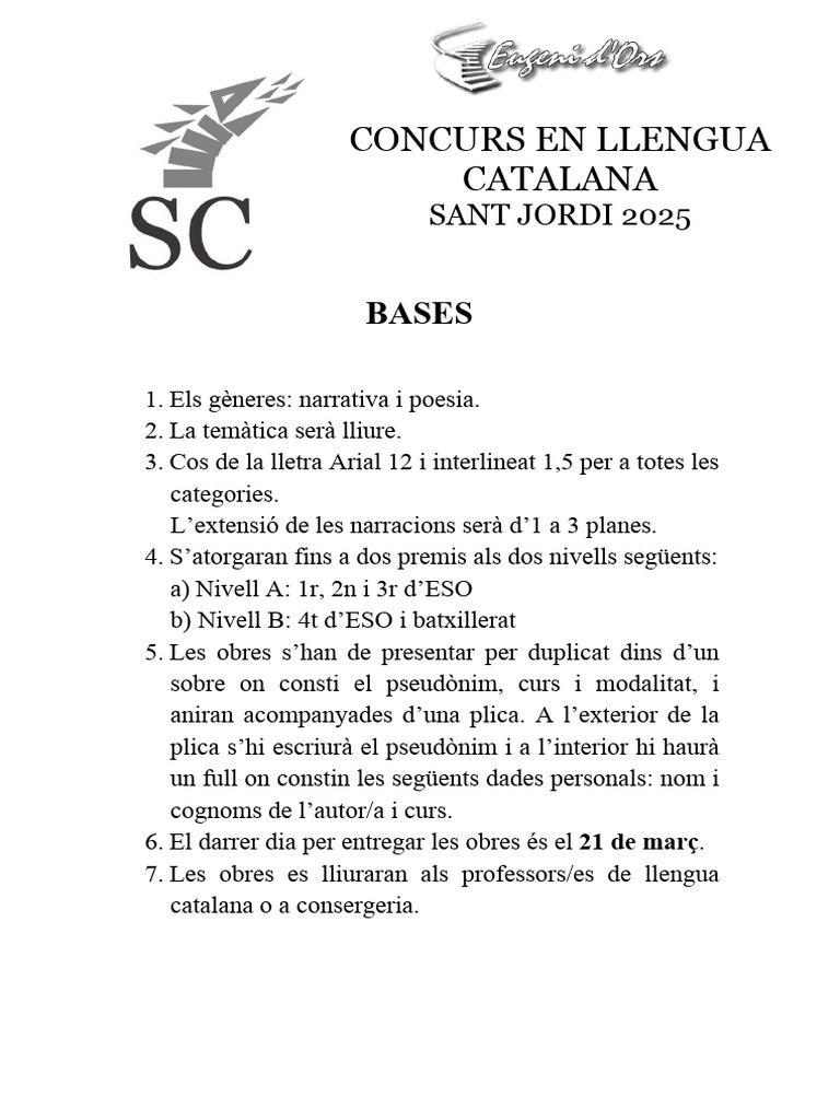 Bases Concurs Sant Jordi 2025 Català | PDF