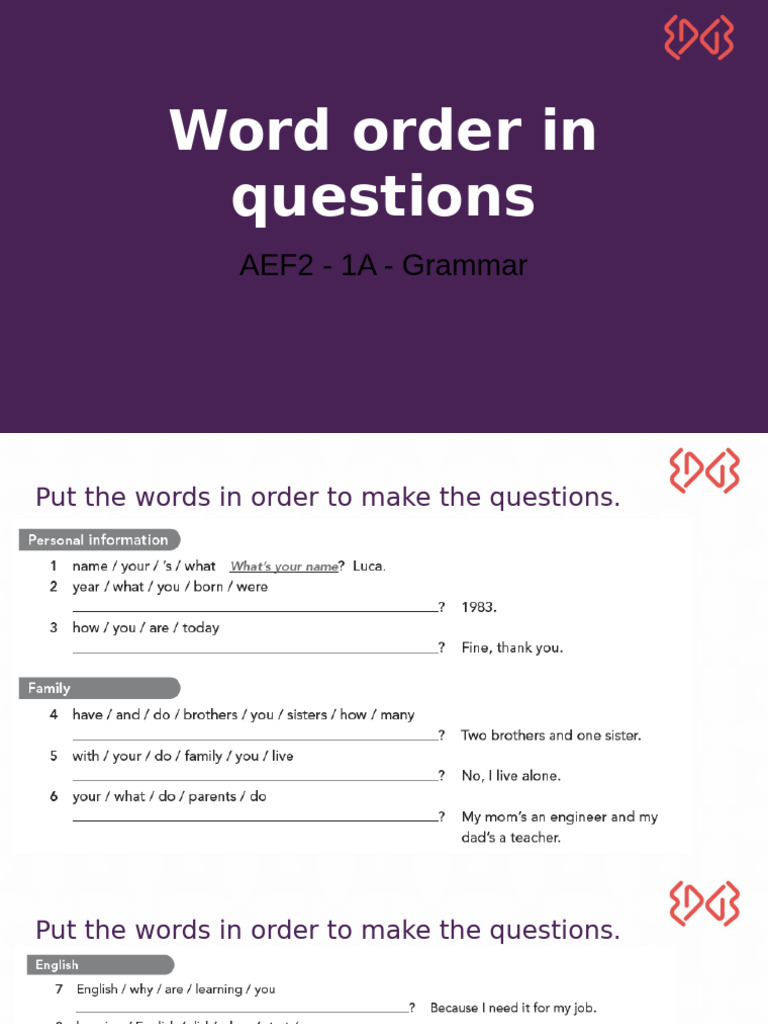 AEF2 - 1A - Word Order in Questions | PDF