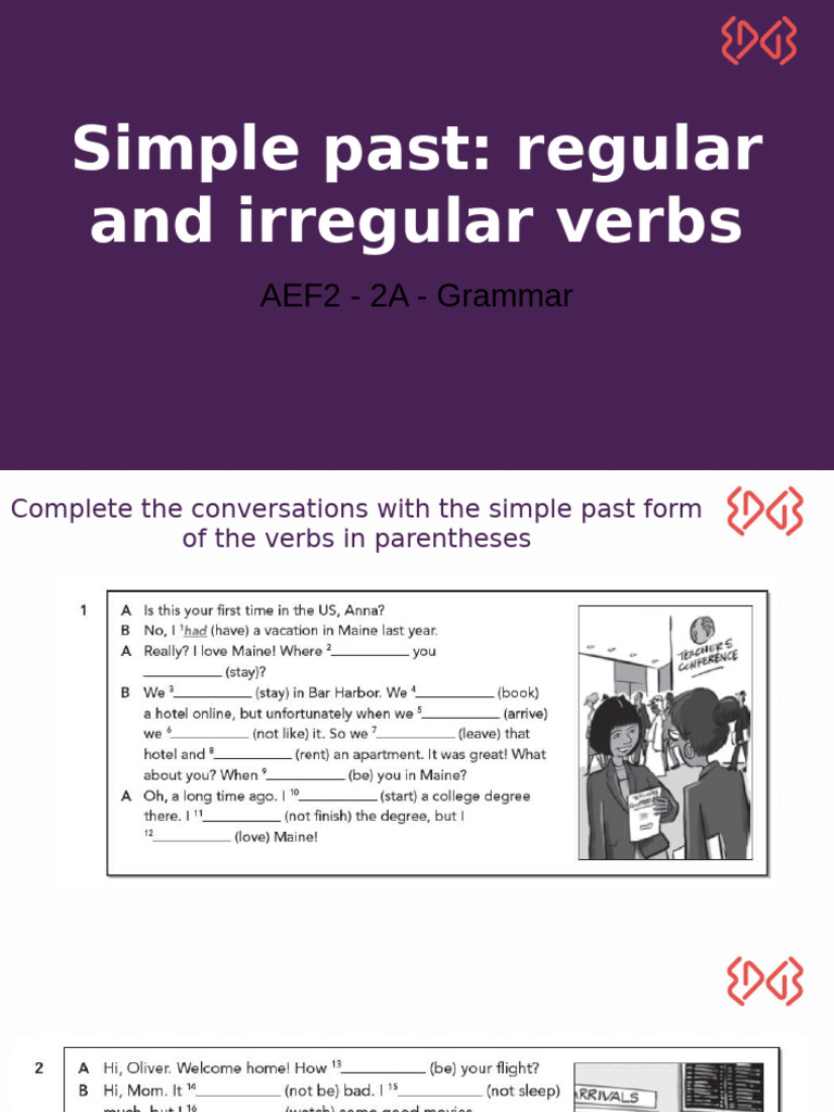 AEF2 - 2A - Simple Past - Regular and Irregular Verbs | PDF