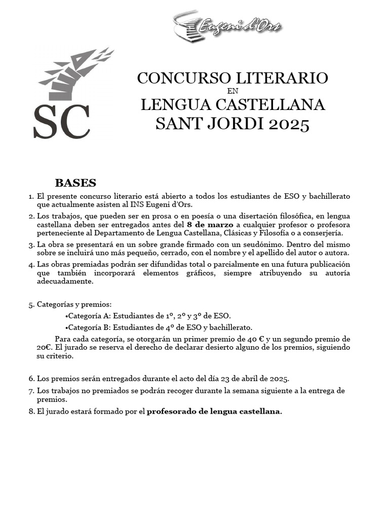 Bases Concurs Literari Castella 2025 | PDF