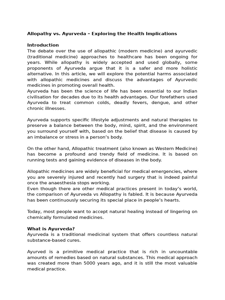 Difference Between Ayurveda and Allopathy | PDF | Ayurveda ...