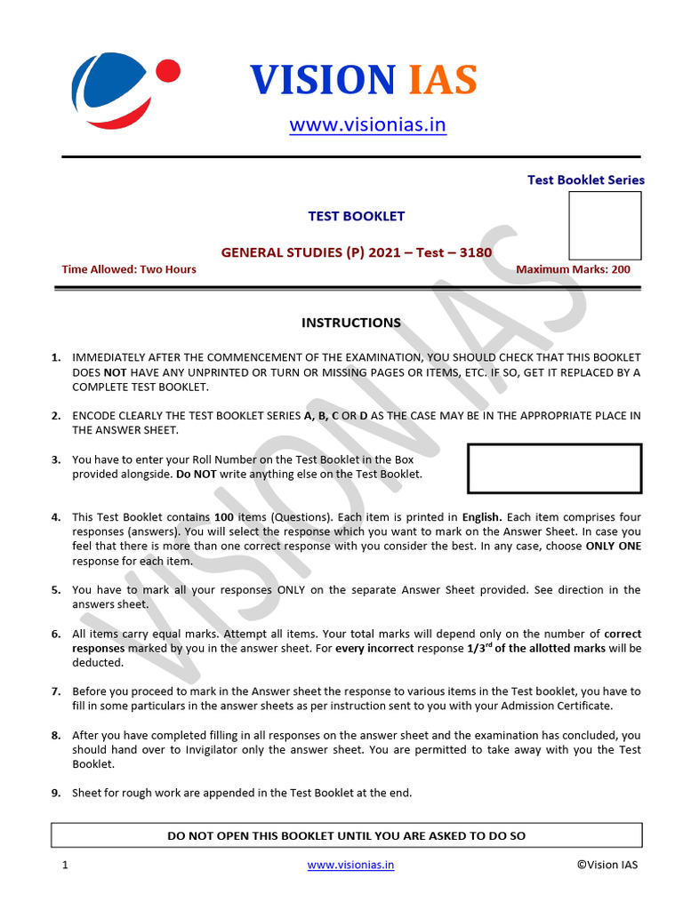 General Studies Test Booklet 2021 | PDF | Apsis | Earth