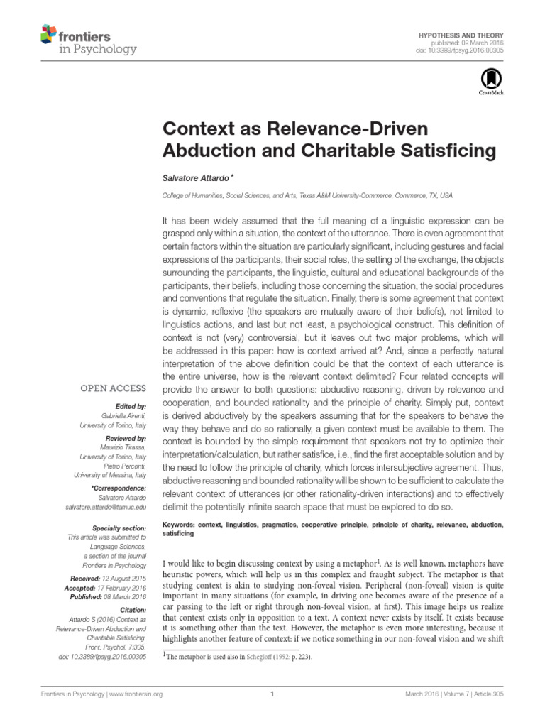 attardo_2016_context_as_relevance_driven_abduction | PDF | Semantics | Linguistics