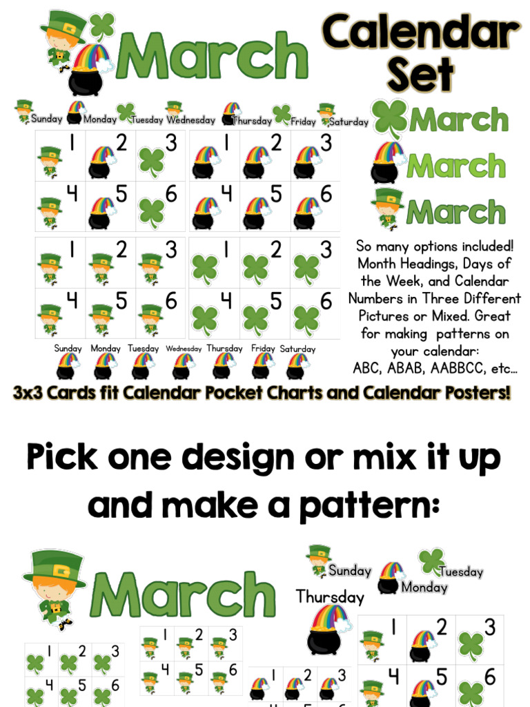 MarchCalendarSetMarchHeadersDaysoftheWeekandNumberCards 1 | PDF