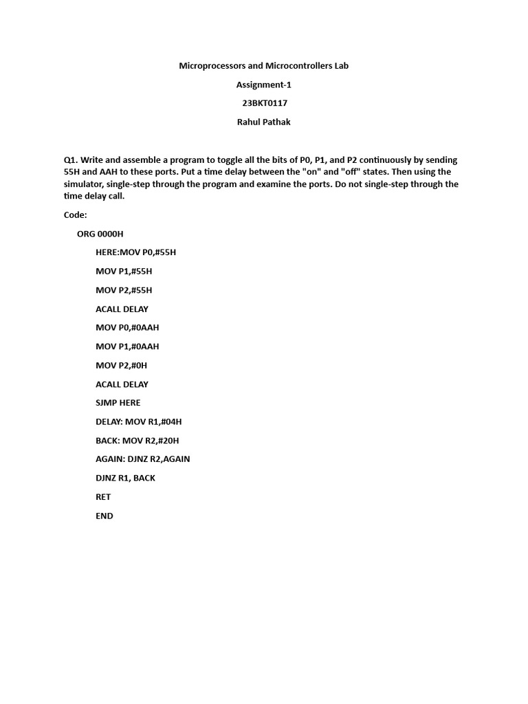 Microprocessors and Microcontrollers Lab DA2 | PDF