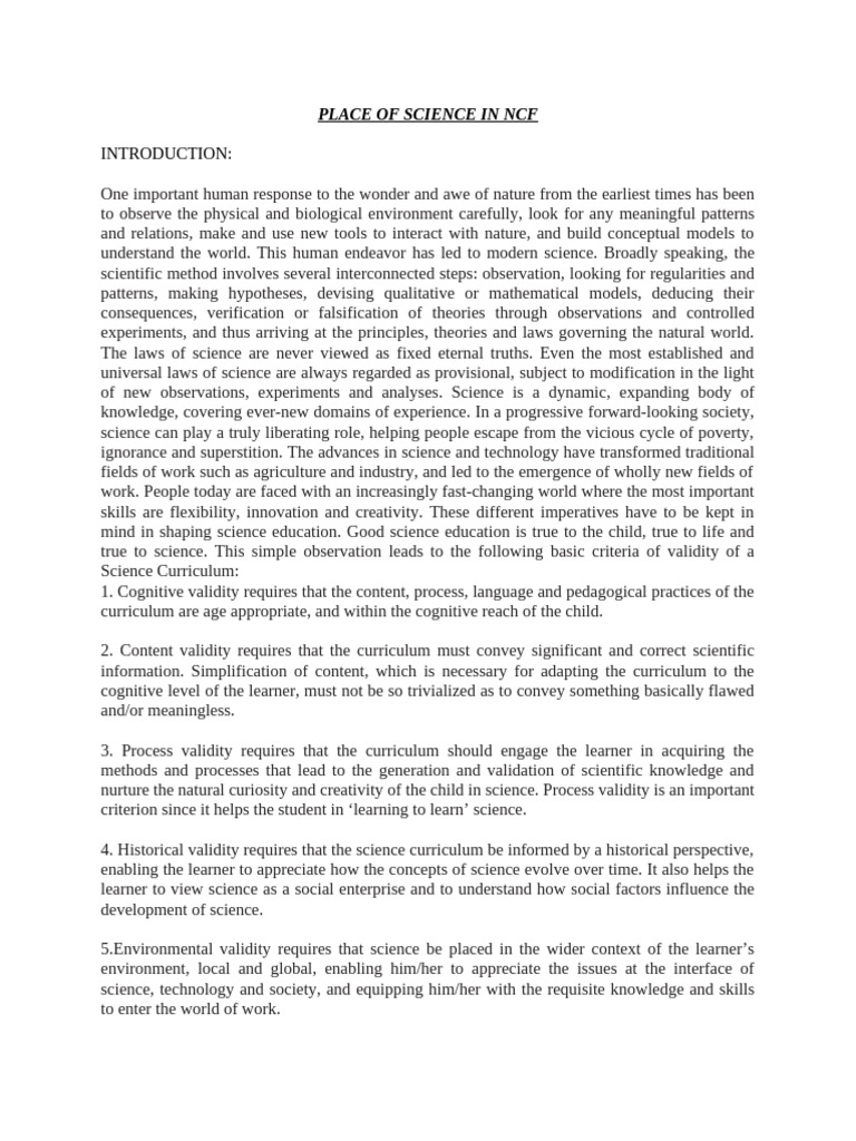Place of Science in NCF | PDF | Science | Learning