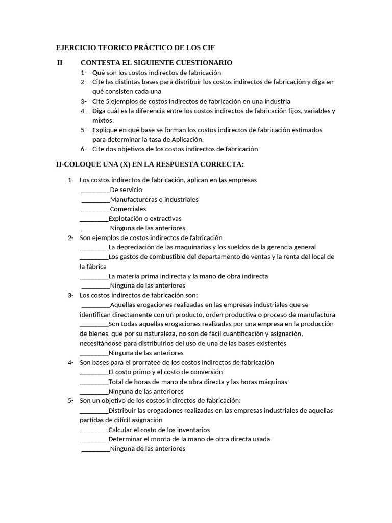 Ejercicio Teorico Práctico de Los Cif, Costos I, Unidad V | PDF | Comercio | Economias