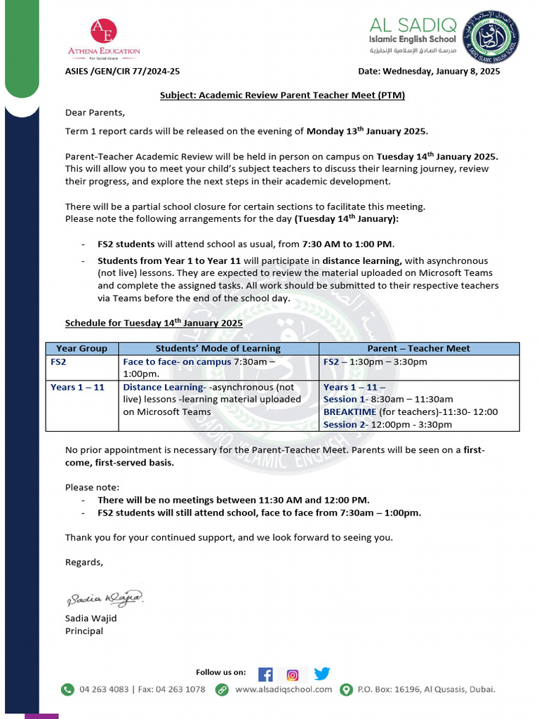 Cir 77-Academic Review Parent Teacher Meet (PTM) | PDF