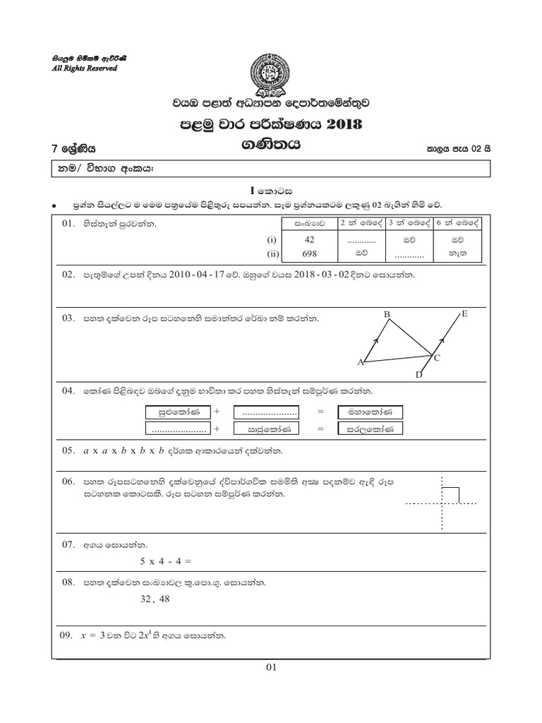 Grade 7 Maths Past Papers 2018 | PDF