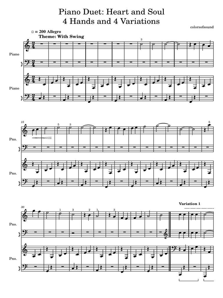 Op Piano Duet Heart and Soul Hands and Variations | PDF