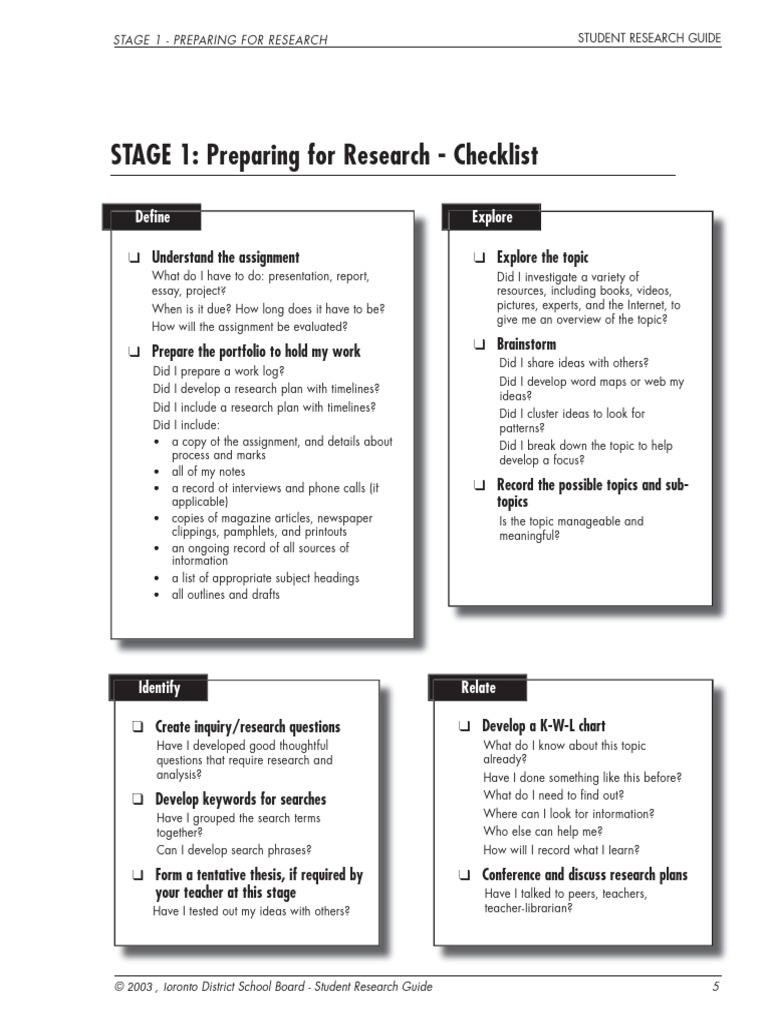 Preparing For Research Checklist | PDF