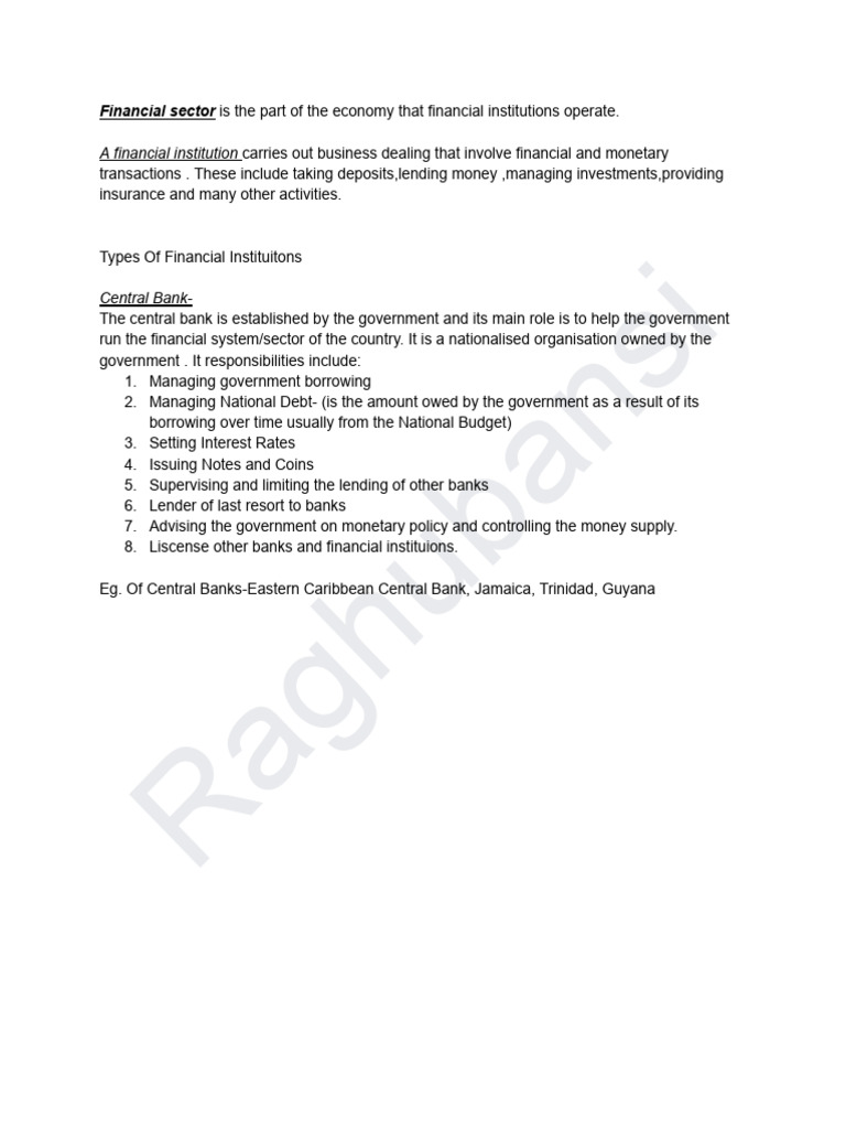 Overview of Financial Institutions | PDF | Debits And Credits | Bookkeeping