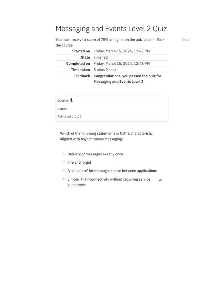 Messaging and Events Level 2 Quiz | PDF | Cloud Computing | Software Engineering