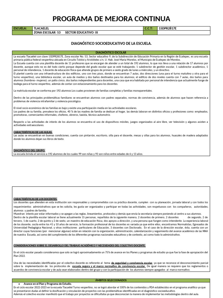 Programa de Mejora Continua 24-25 | PDF | Enseñando | Escuelas
