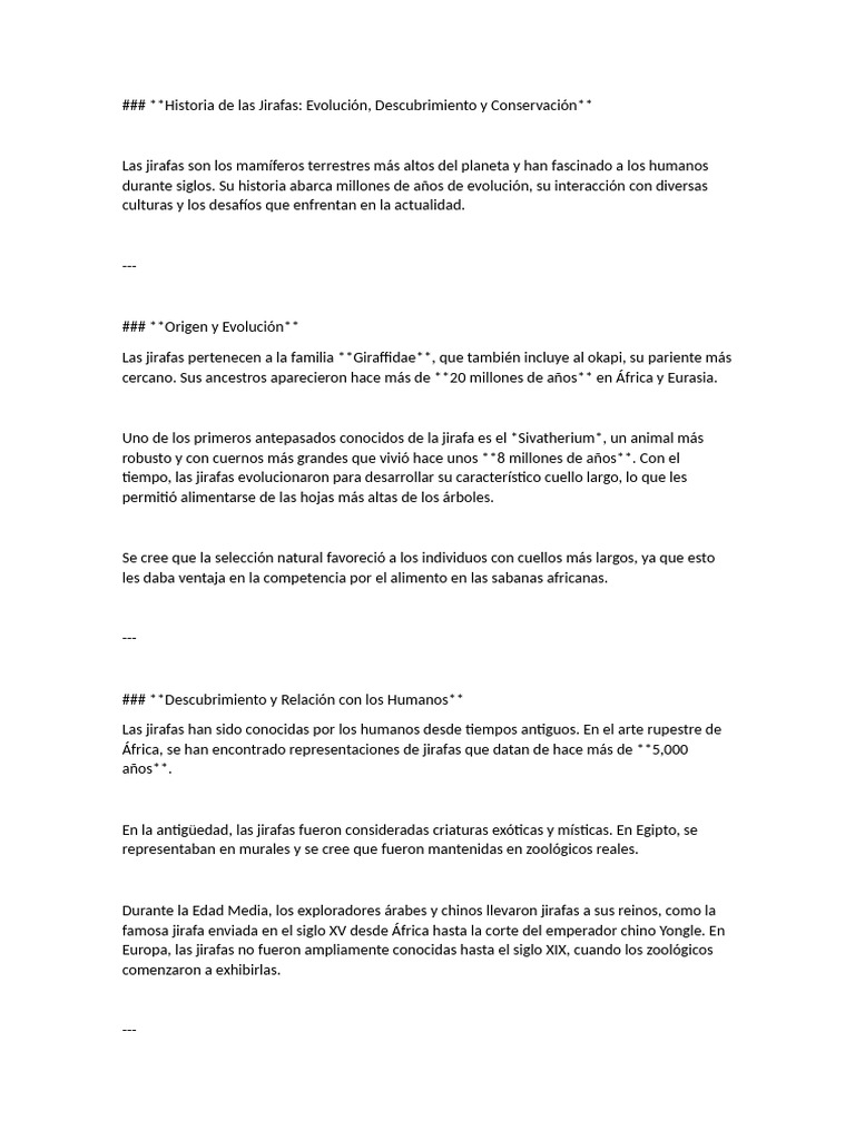 Historia de Las Jirafas | PDF | Evolución