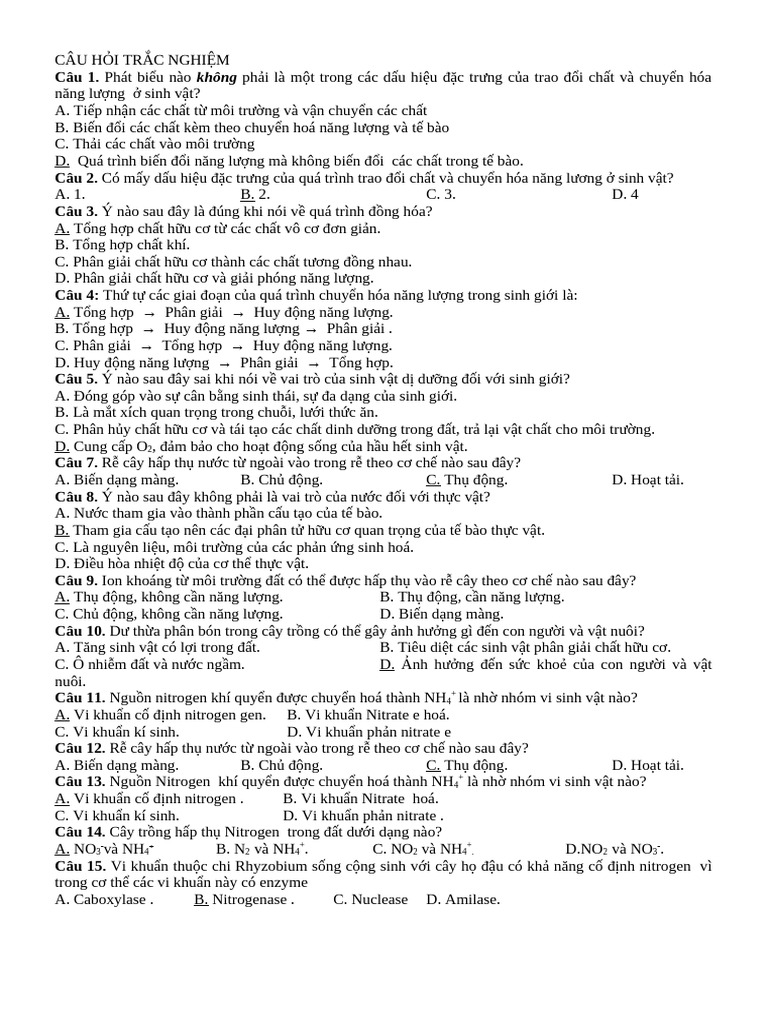 Câu Hỏi Trắc Nghiệm Gki 11 | PDF