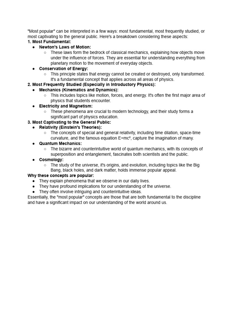 Most Popular Concept of Physics | PDF